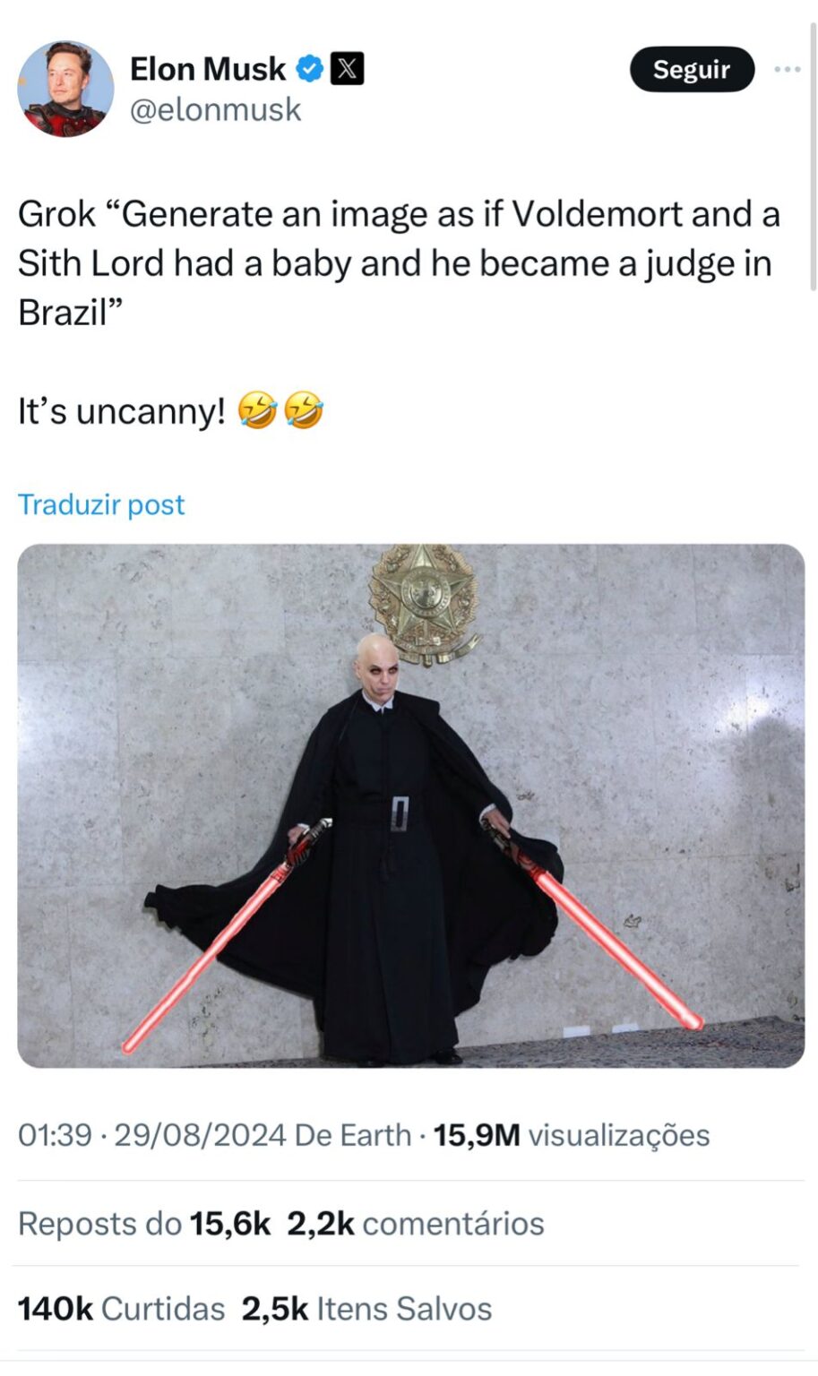 Elon Musk compara Alexandre de Moraes a Lord Sith e Voldemort | Jornal ...