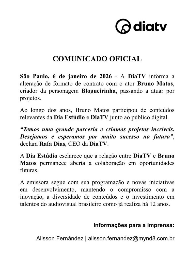 DiaTV confirma saída de Blogueirinha e muda contrato com Bruno Matos ...